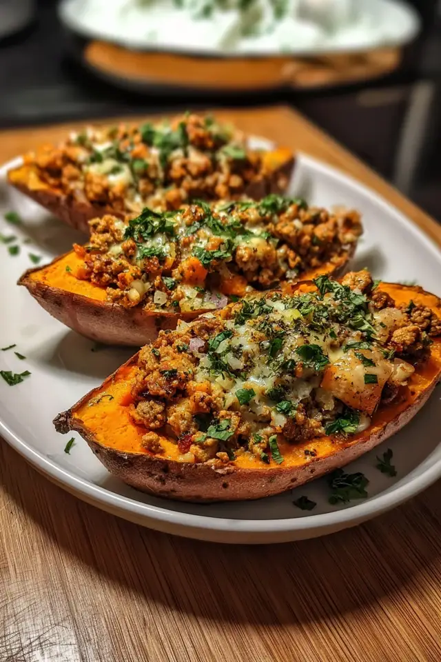 Ground Turkey Stuffed Sweet Potatoes