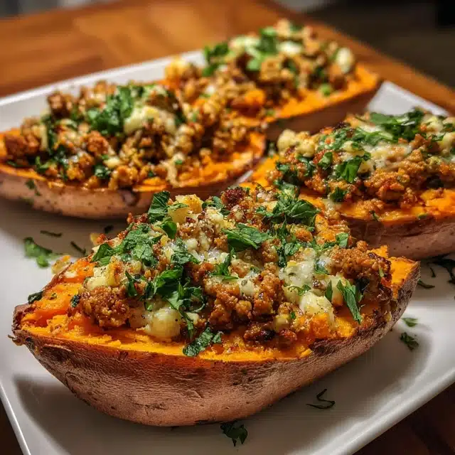 Ground Turkey Stuffed Sweet Potatoes