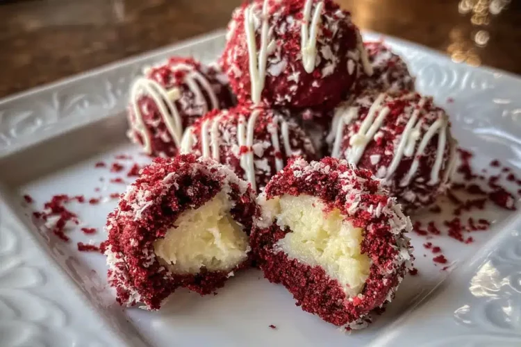 Red Velvet Snowball Cookies with White Chocolate Filling