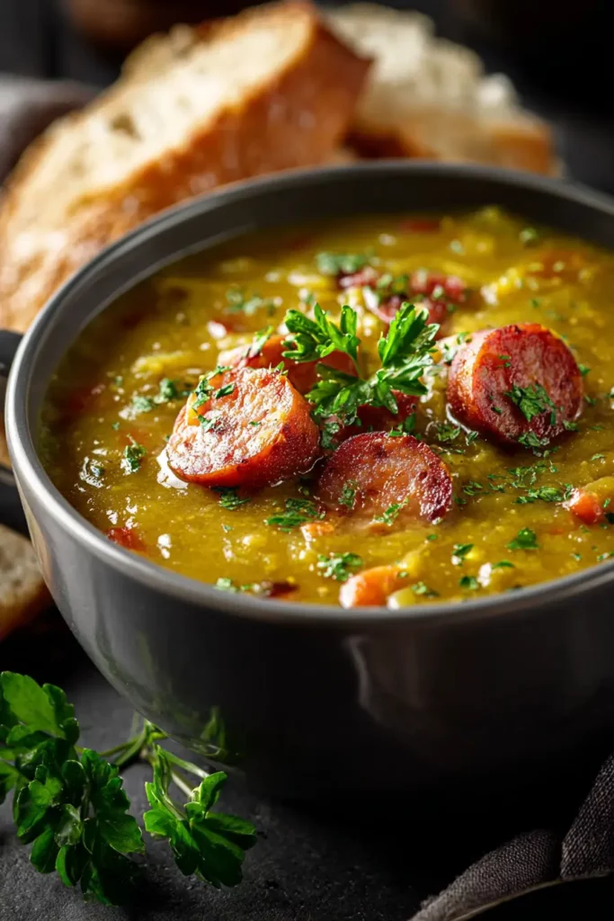 Crockpot Split Pea Soup with Smoked Sausage